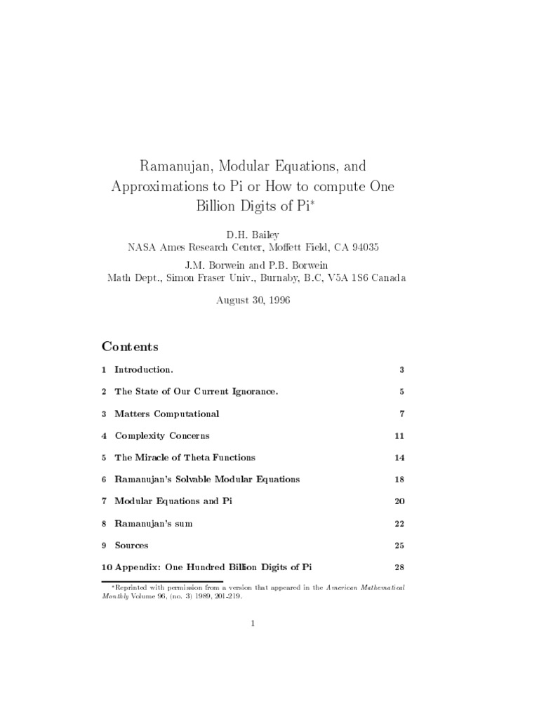 P Borwein Ramanujan Modular Equations And Approximations To Pi Pdf Fast Fourier