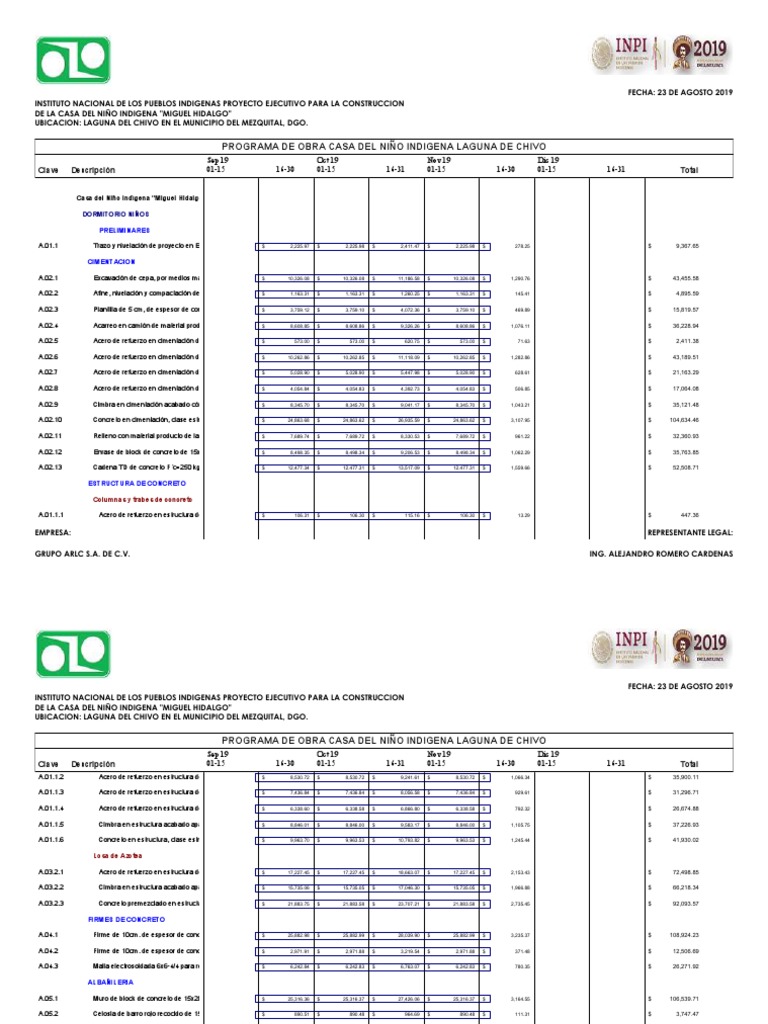 Programa de Obra (Montos) | PDF | Material compuesto | Hormigón
