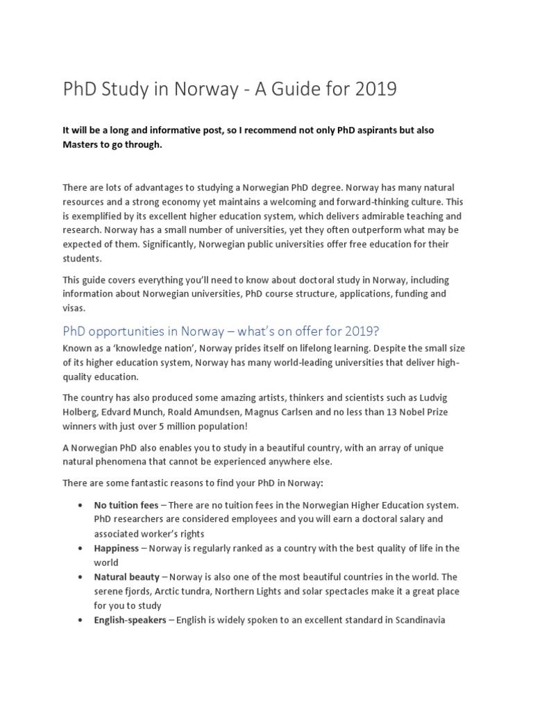 PHD Study in Norway - A Guide For 2019 | PDF | Doctor Of Philosophy ...