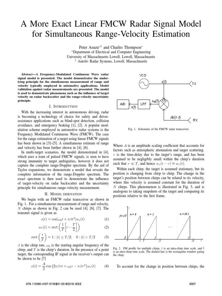 A More Exact Linear FMCW Radar Signal Model For Simultaneous Range ...