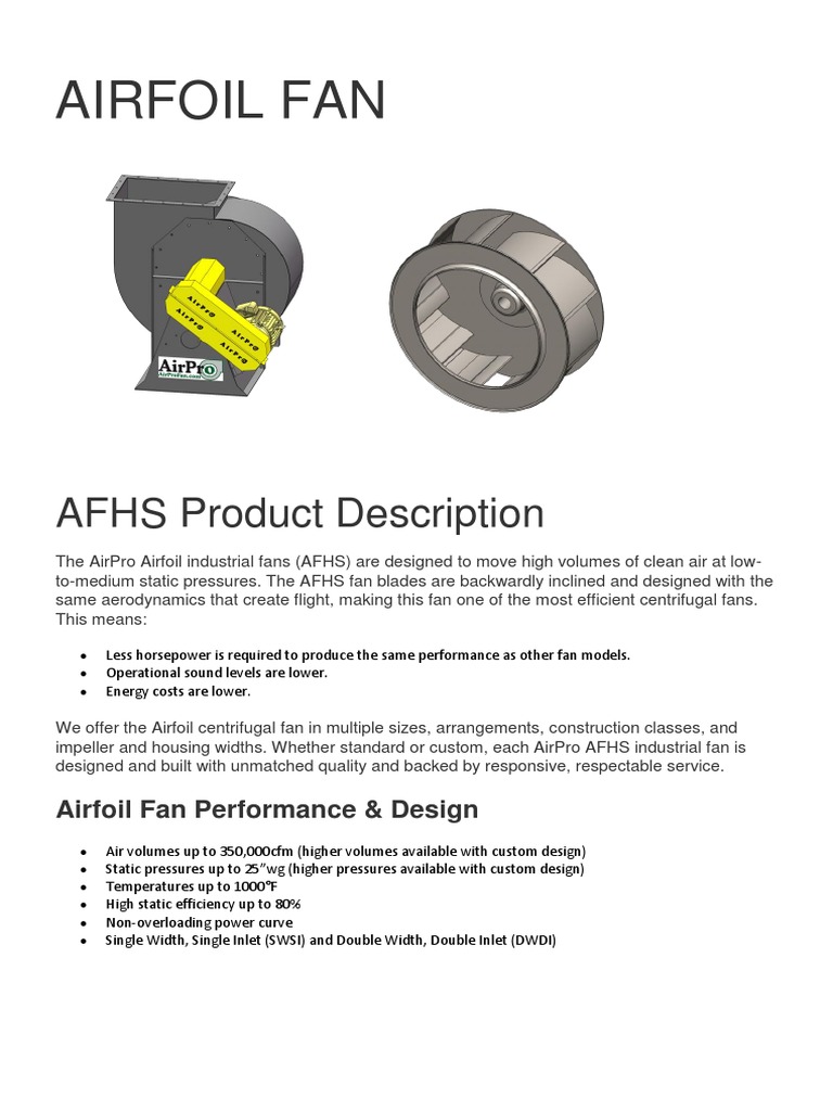 Airfoil Fan: AFHS Product Description | PDF | Gas Technologies ...