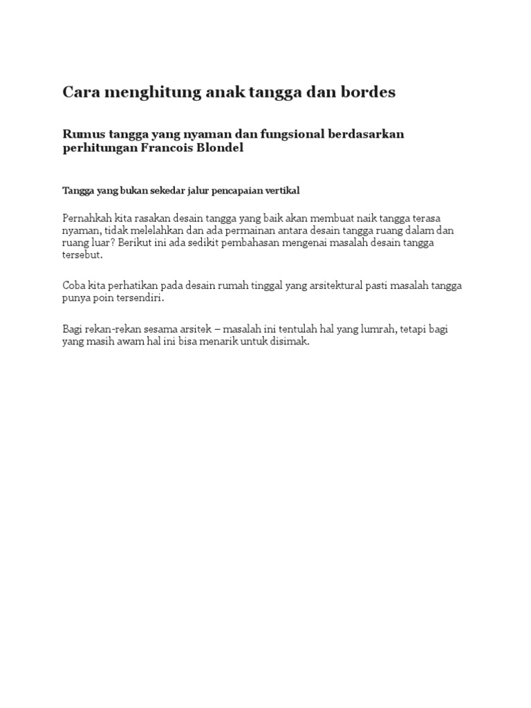 Cara Menghitung Anak Tangga Dan Bordes | PDF