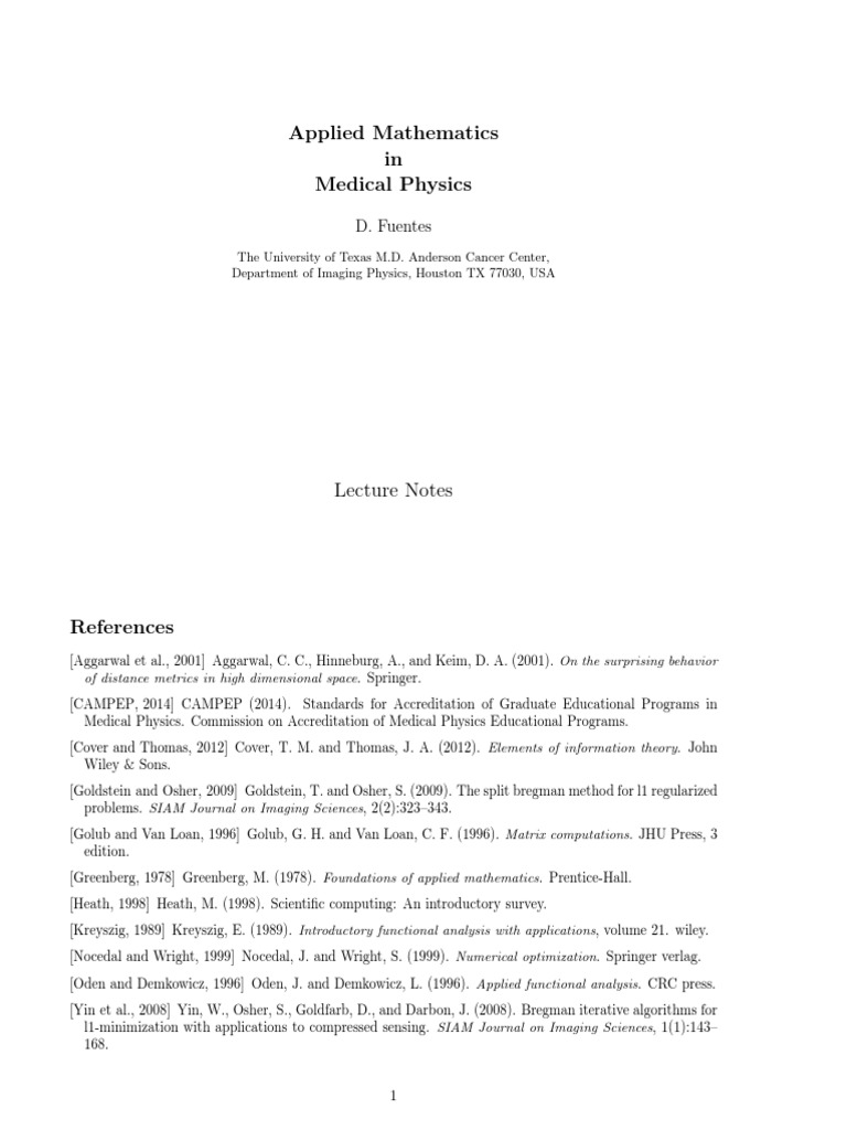 Applied Mathematics in Medical Physics: D. Fuentes | PDF | Vector Space ...