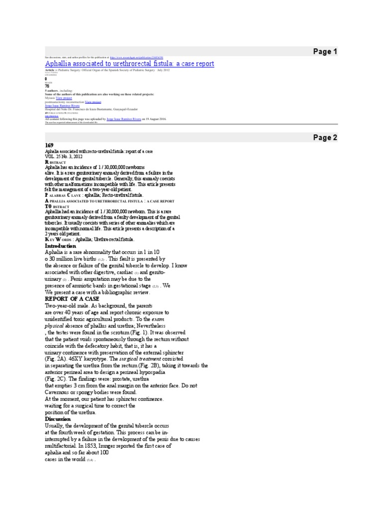 Aphallia Associate Fistula Rectouretra | PDF | Urology | Genitourinary ...