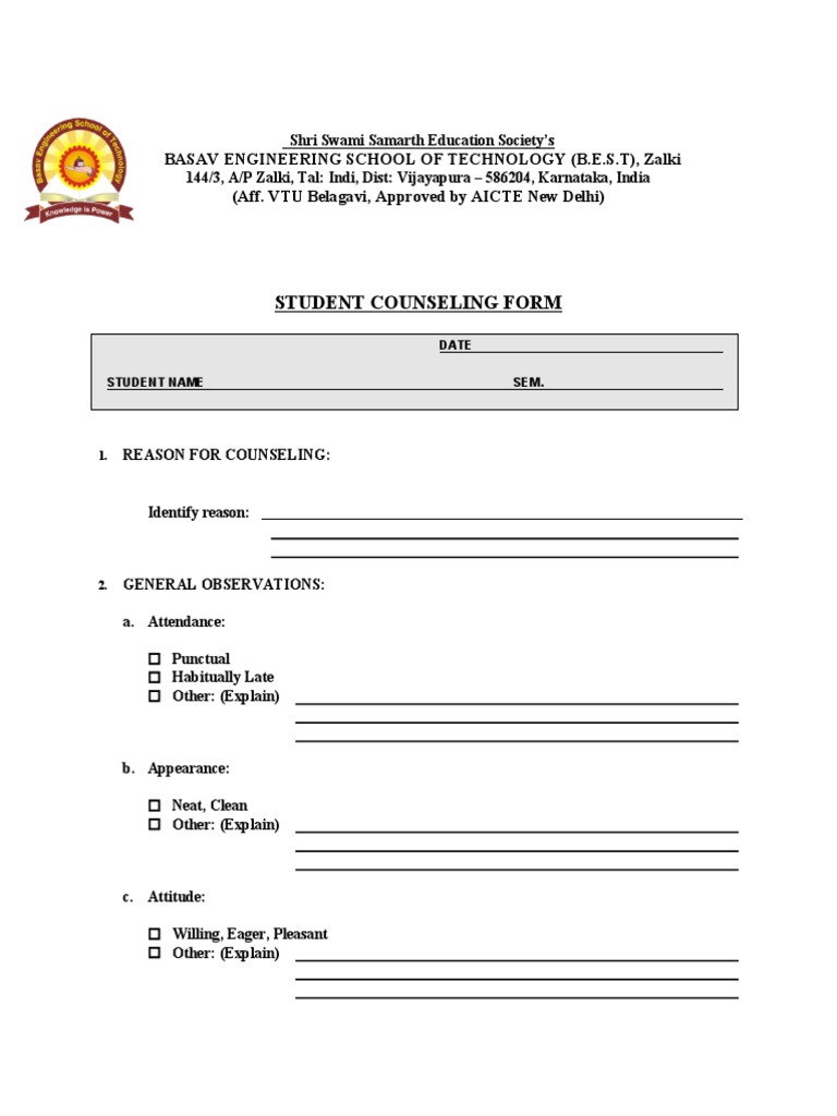 Student Counseling Form in PDF | PDF