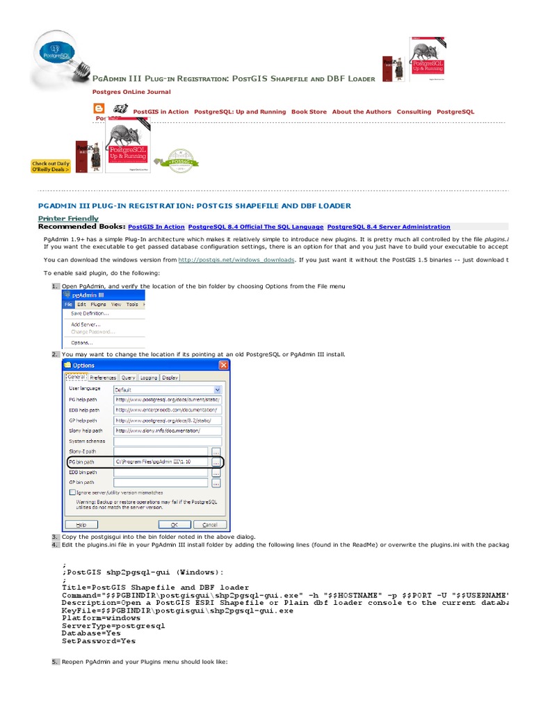 Pgadmin Iii Plugin Registration Postgis Shapefile And Dbf Loader Pdf Postgre Sql Databases