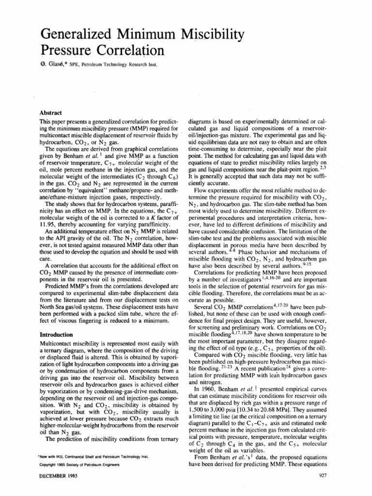 Generalized Minimum Miscibility Pressure Correlation: SPE, Petroleum ...