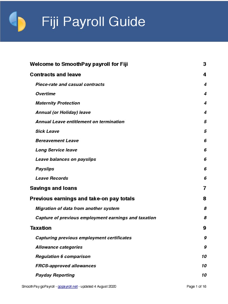 Fiji Payroll Guide: Welcome To Smoothpay Payroll For Fiji 3 Contracts and Leave 4 | PDF ...
