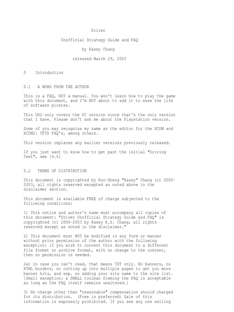 Driver Unofficial Strategy Guide and FAQ | PDF | Computing And ...