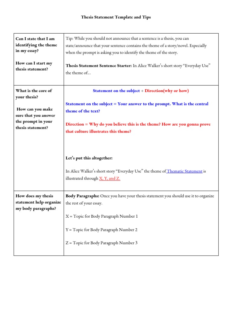 Thesis Statement Template and Tips | PDF | Language Arts & Discipline