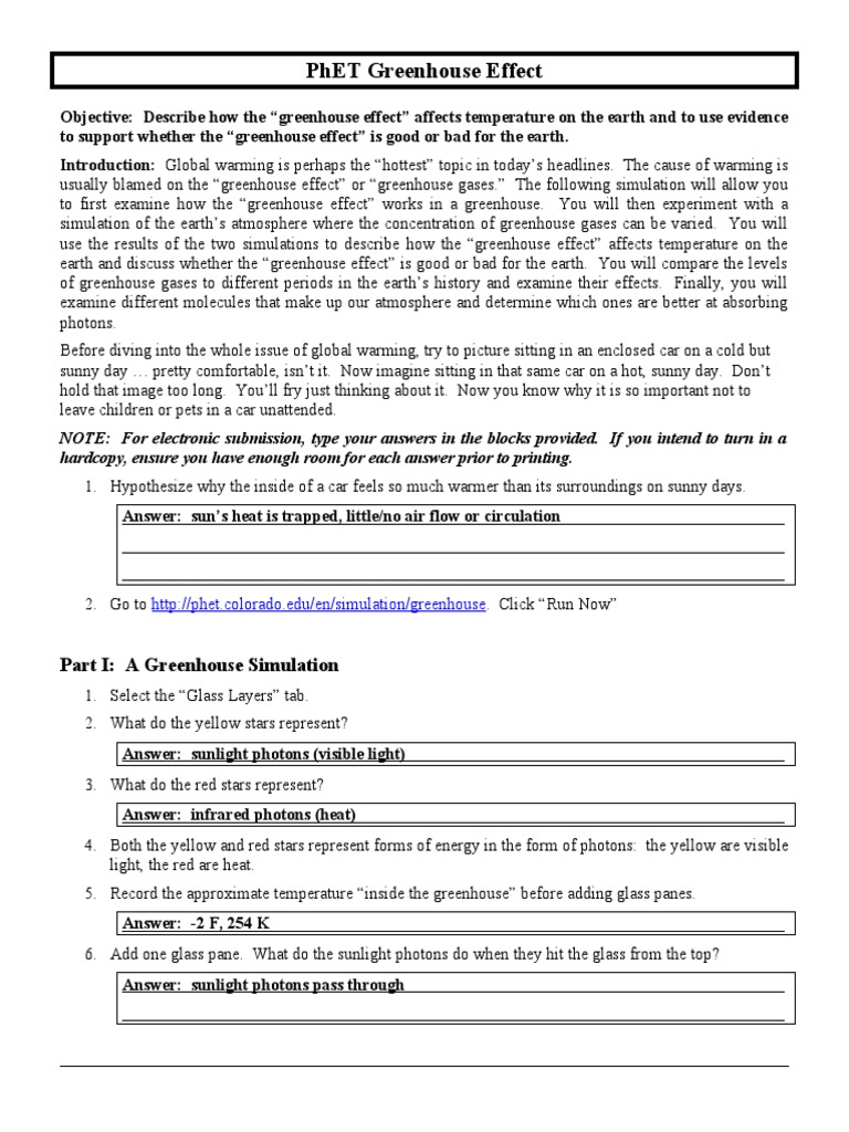 Phet Greenhouse Effect: Part I: A Greenhouse Simulation | PDF ...