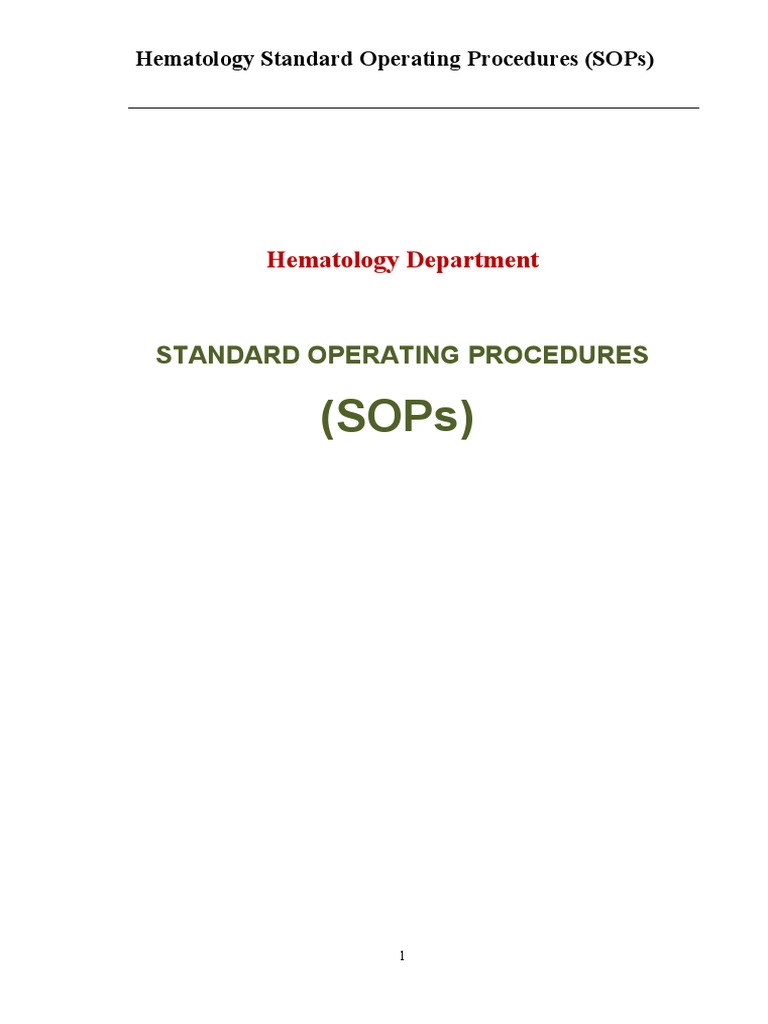Hematology SOPs | PDF | Coagulation | Body Fluids