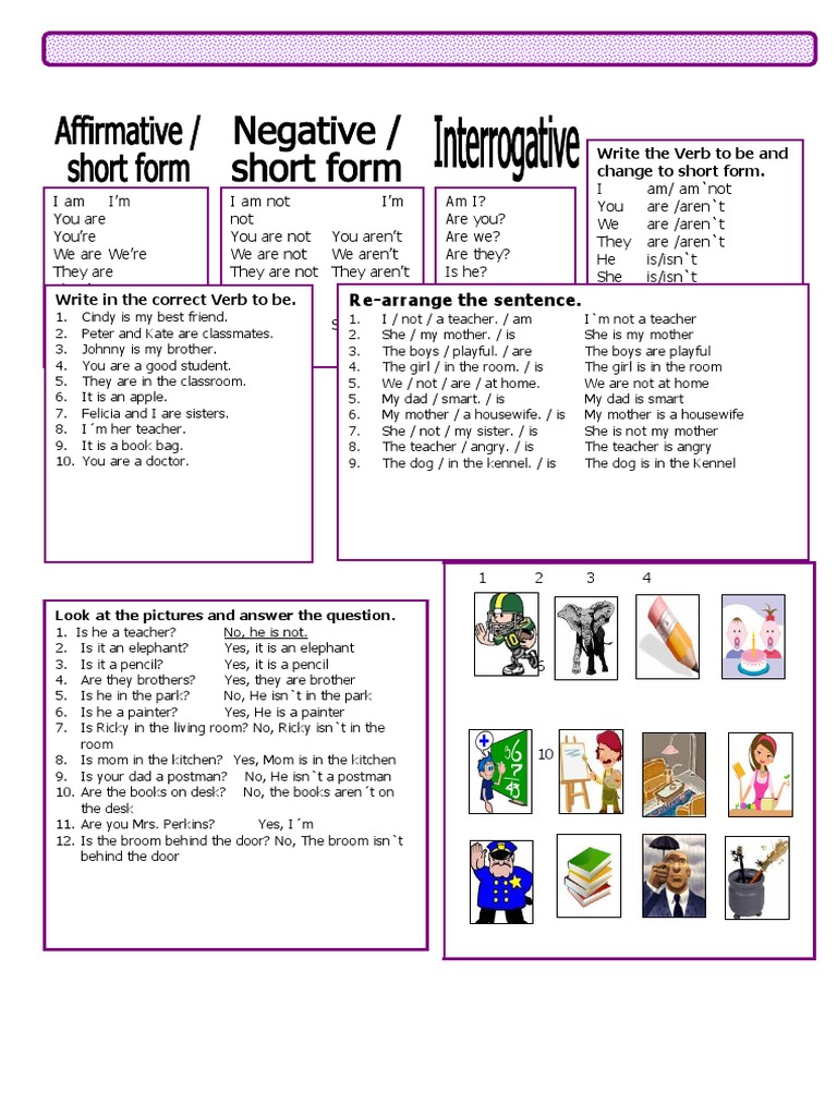 Re-Arrange The Sentence.: Write The Verb To Be and Change To Short Form ...