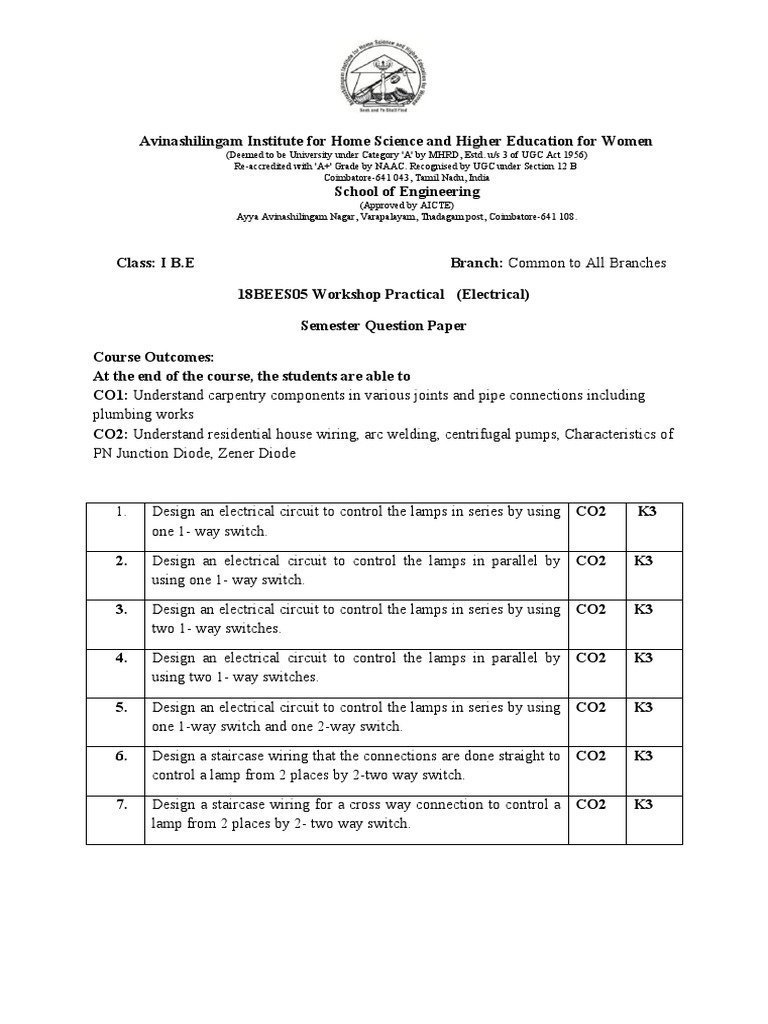 Electrical Workshop Practical Exam | PDF | Science & Mathematics ...