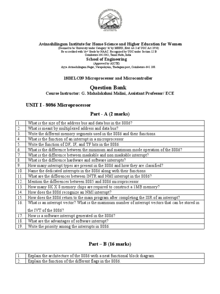 18BELC09 Microprocessor and Microcontroller Question Bank | PDF | Assembly Language ...