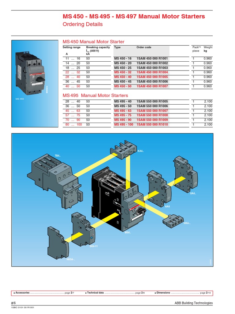 MS 450 - MS 495 - MS 497 Manual Motor Starters: Ordering Details | PDF ...