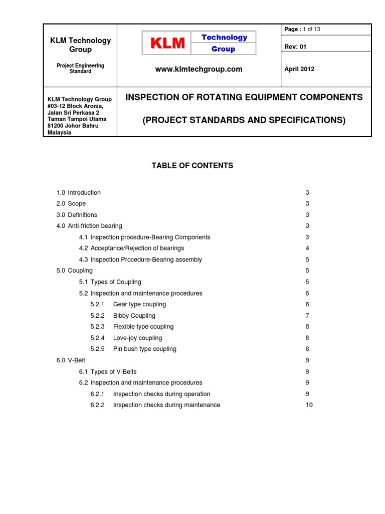 Inspection Procedures and Acceptance Criteria for Rotating Equipment ...