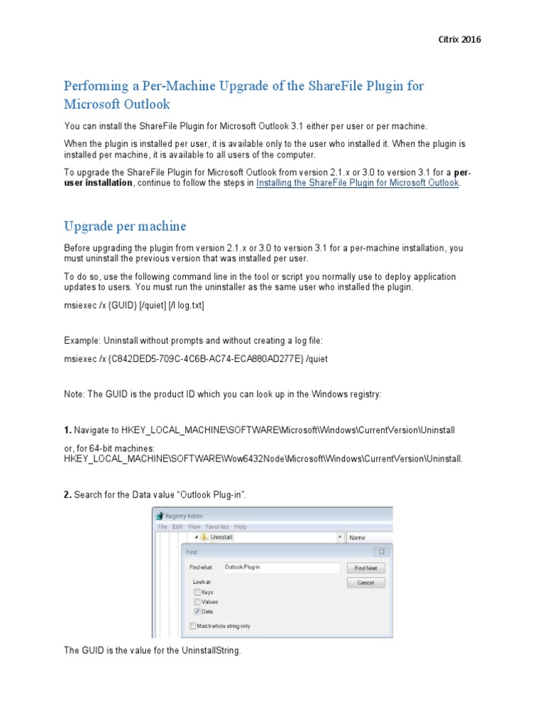 Performing A Per-Machine Upgrade of The ShareFile Outlook Plugin | PDF
