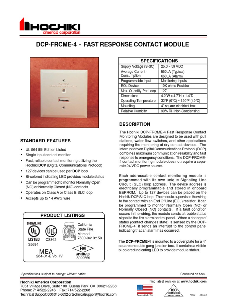 Dcp-Frcme-4 - Fast Response Contact Module: Description | PDF | Switch ...