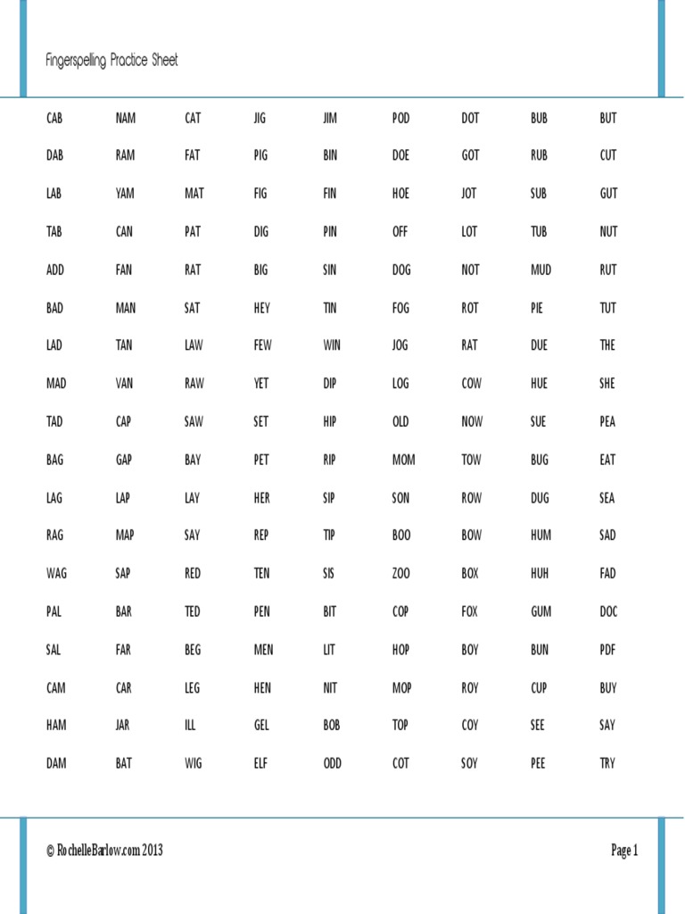 Fingerspelling Practice Sheet | PDF