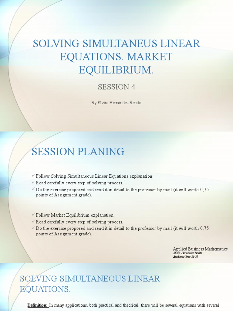 Solving Linear Simultaneous Equations. Market Equilibrium | PDF ...