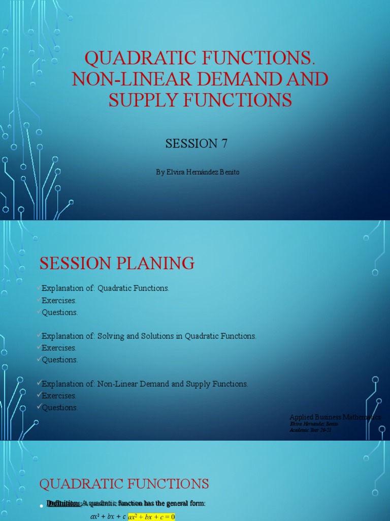 Quadratic Functions. Non-Linear Demand and Supply Functions | PDF ...