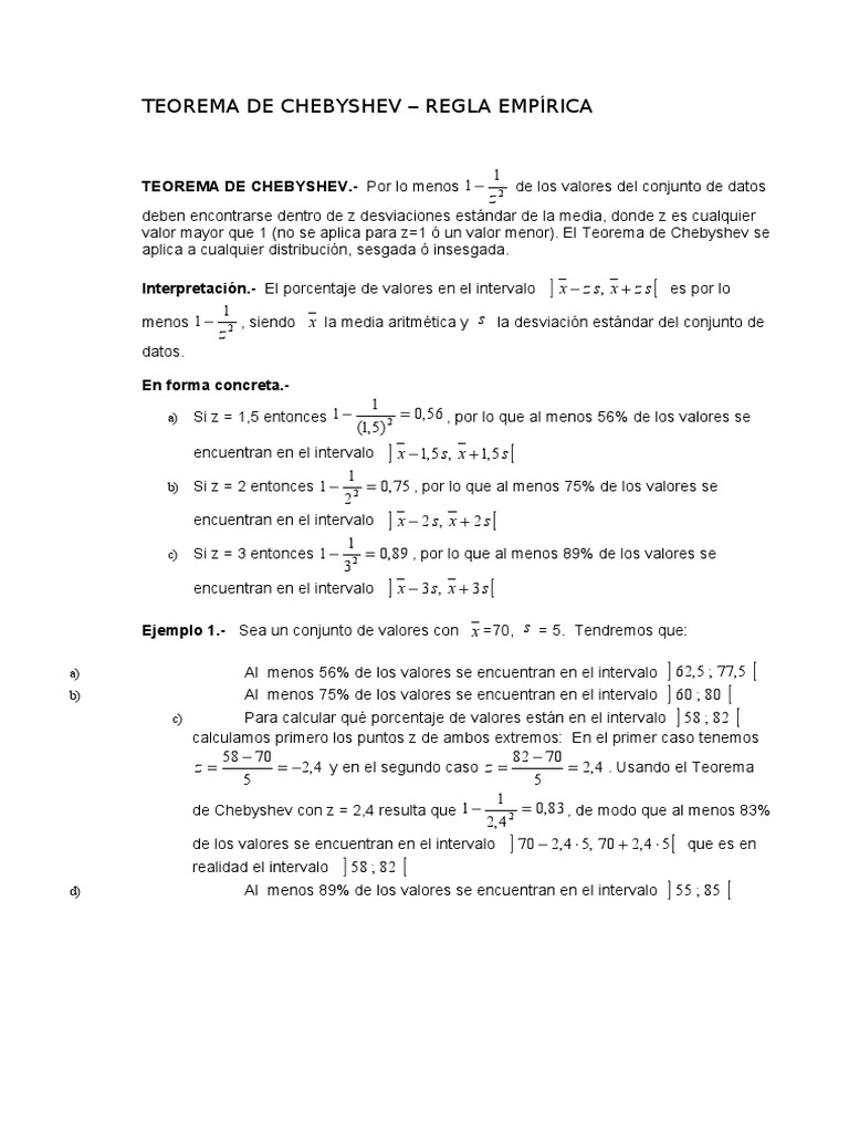 Teorema de Chebyshev | PDF | Desviación Estándar | Distribución normal
