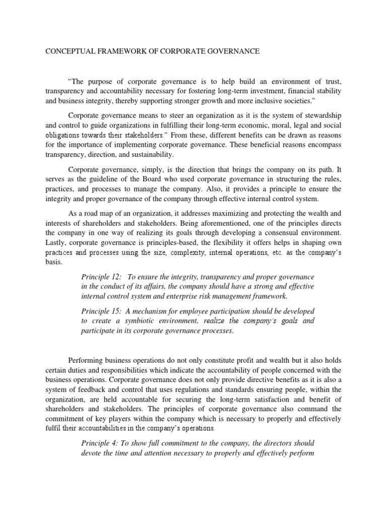 Conceptual Framework of Corporate Governance | PDF | Governance ...