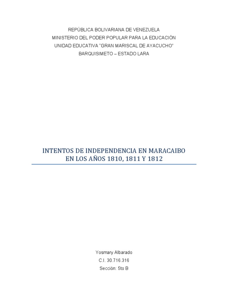 Intentos de Independencia en Maracaibo en Los Años 1810, 1811 y 1812 | PDF | España | Gobierno local