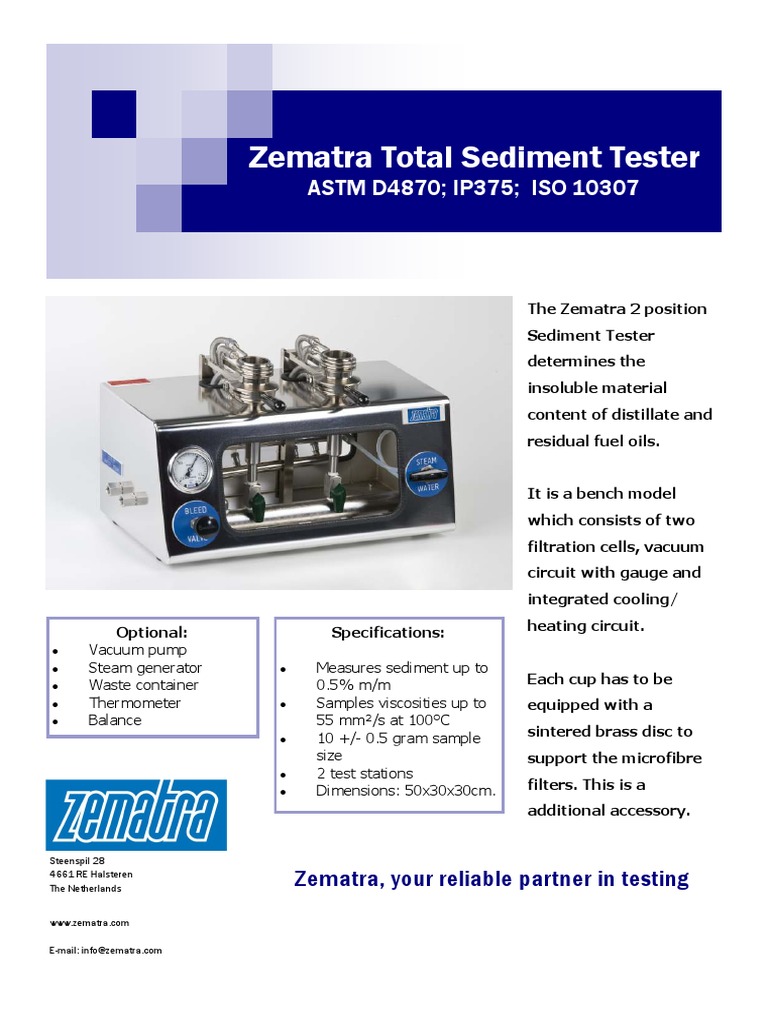 Zematra Total Sediment Tester: ASTM D4870 IP375 ISO 10307 | PDF