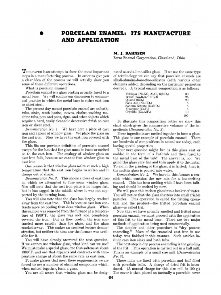Porcelain Enamel-Its Manufacture and Application | PDF