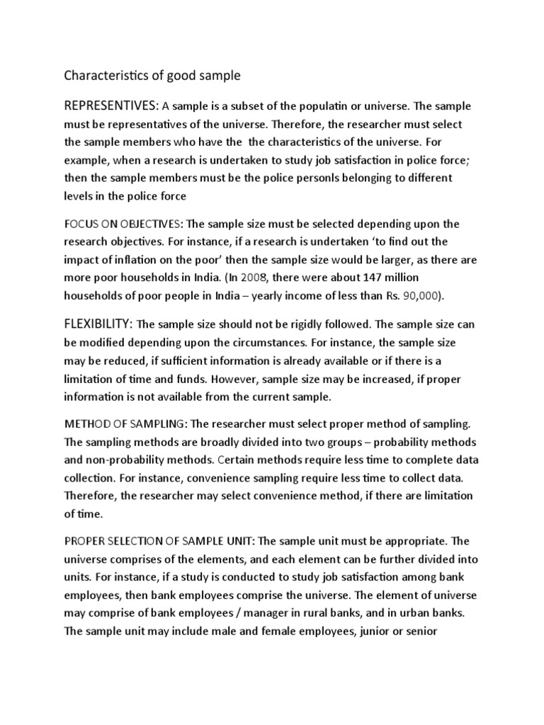 Characteristics of Good Sample Representives | PDF | Sampling ...