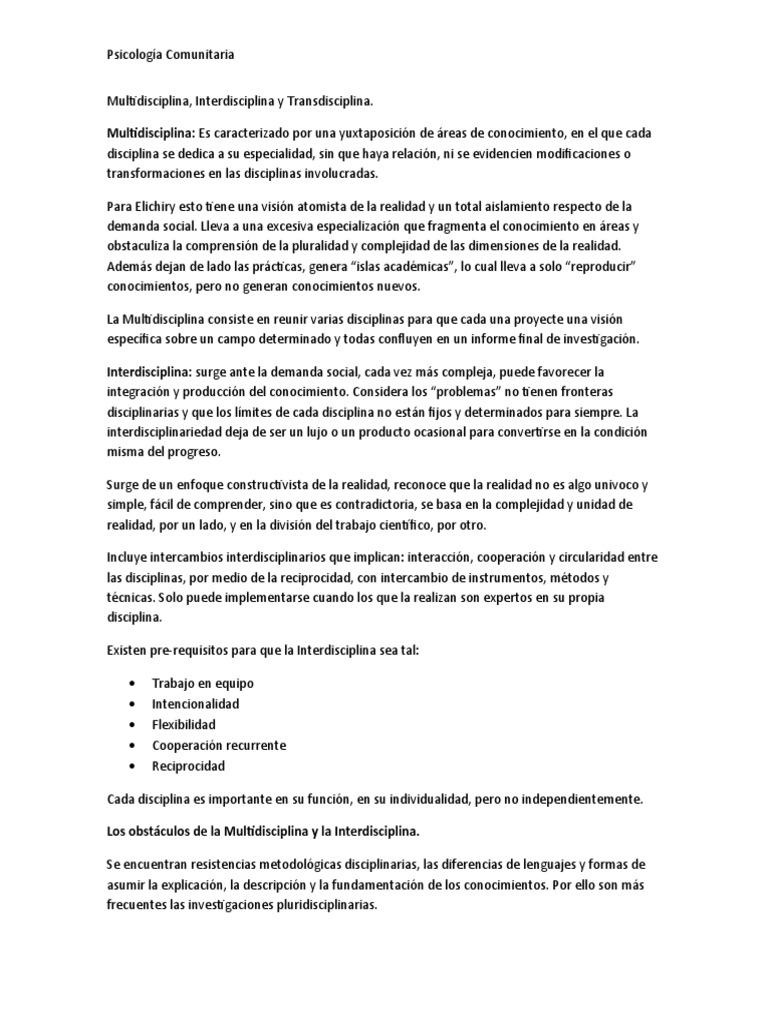 Multidisciplina Interdisciplina y Transdisciplina | PDF ...