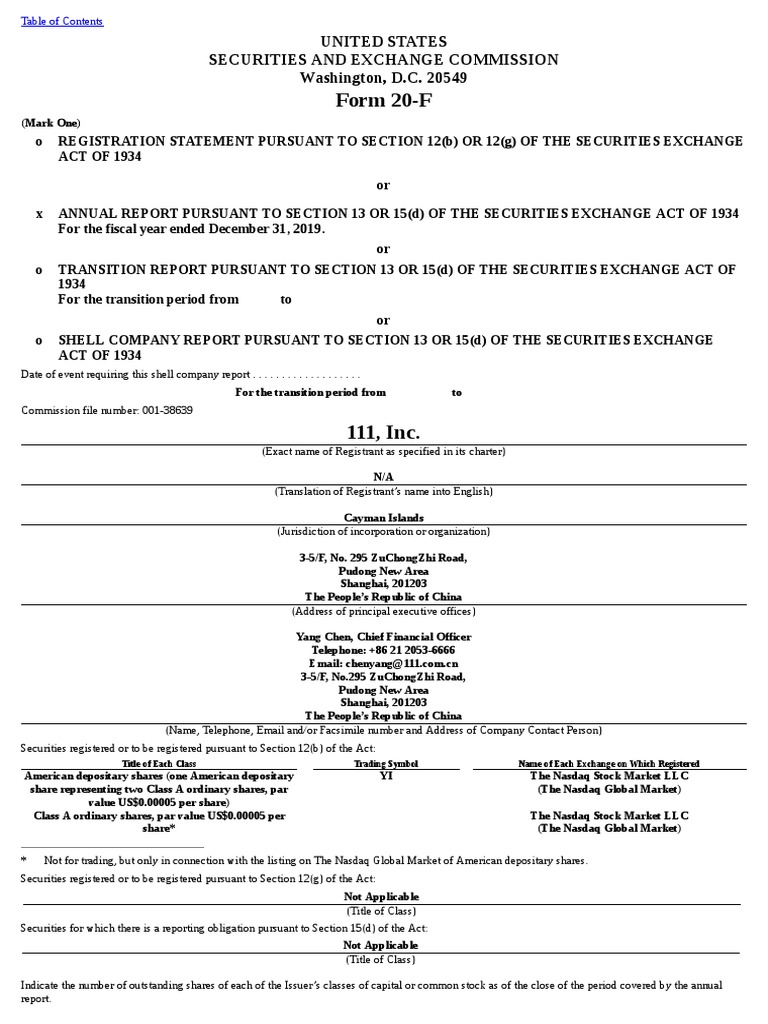 Form 20 F United States Securities And Exchange Commission Washington