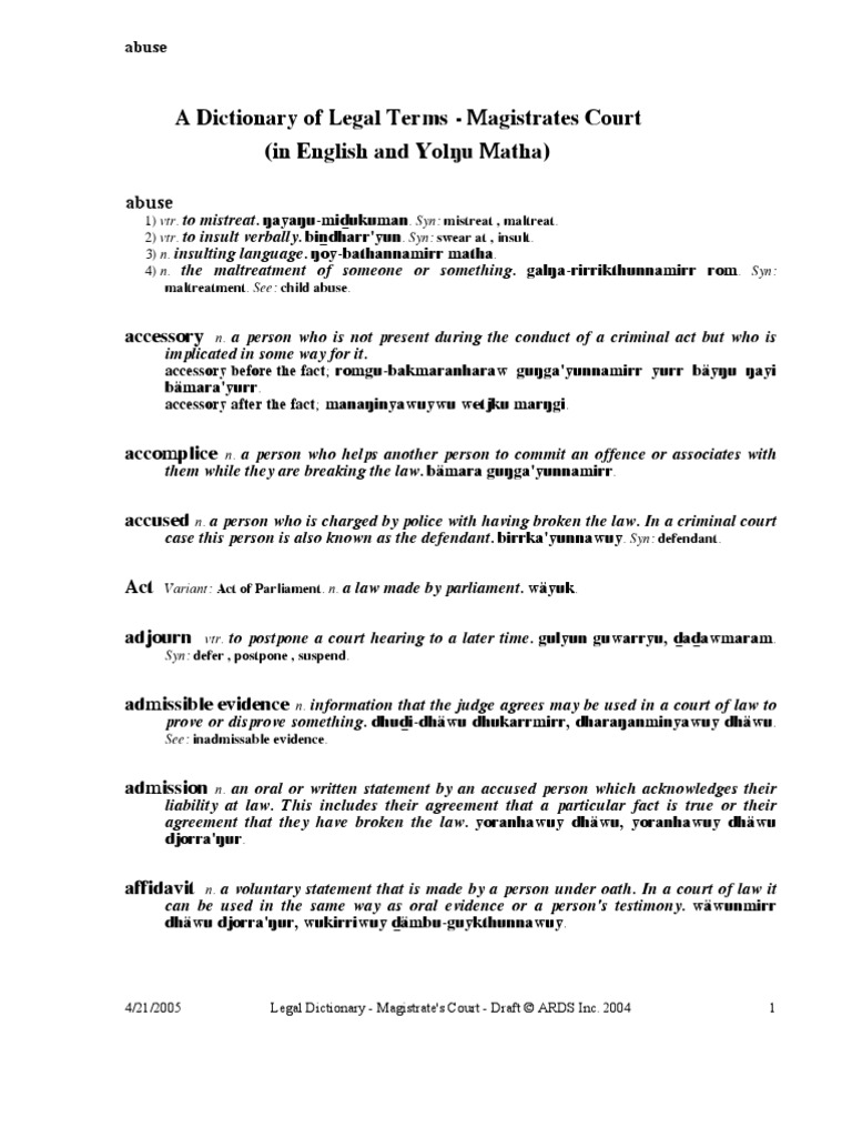 A Dictionary of Legal Terms | PDF | Plea | Crime & Violence