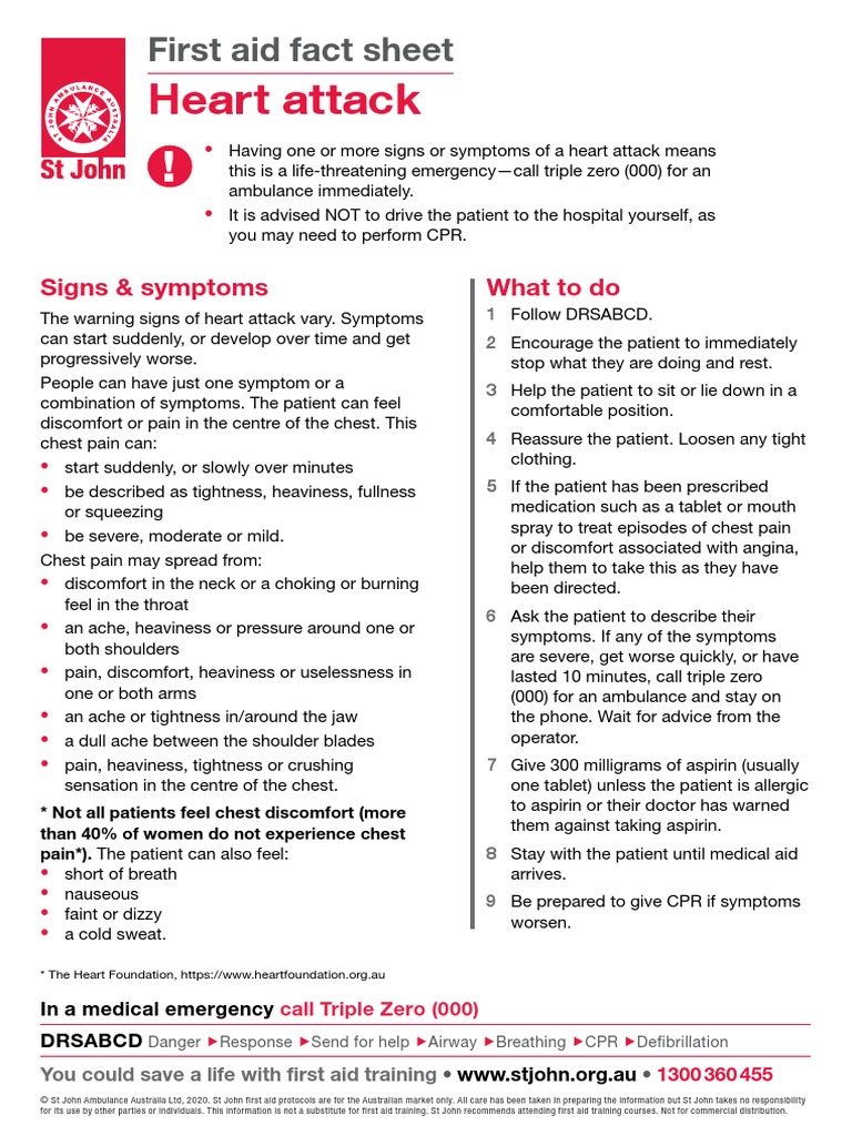Fact Sheets - Heart Attack | PDF | First Aid | Thorax