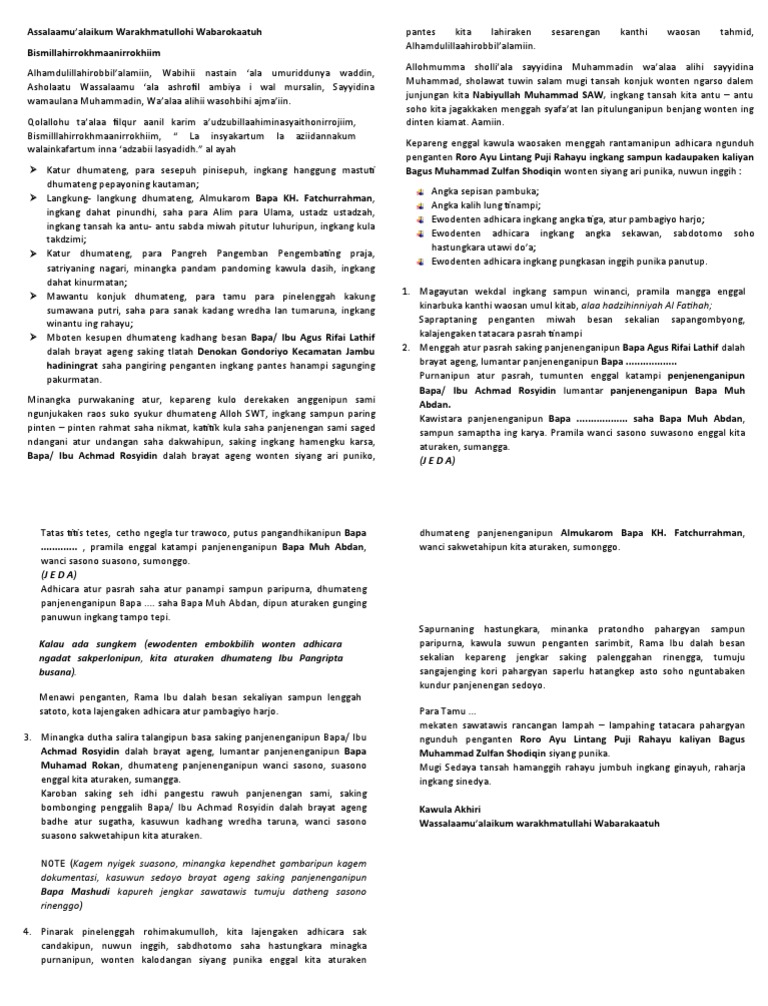 Susunan Acara Lung Tinampi Penganten 2017 Zulfan | PDF