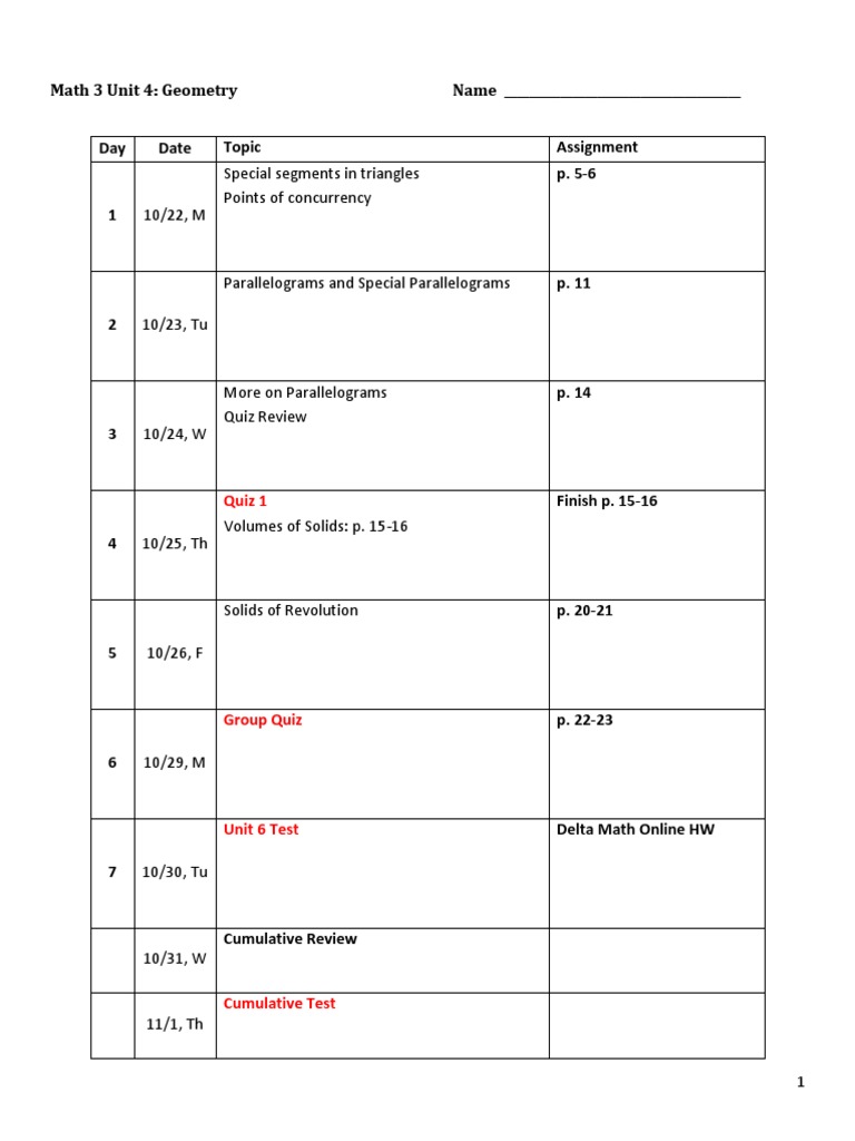 Unit 4 M3 Geometry Daily Problem Sets F18 Revised | PDF