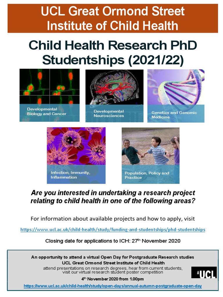 UCL GOS ICH Child Health Research PHD Studentships 2021-22 | PDF ...