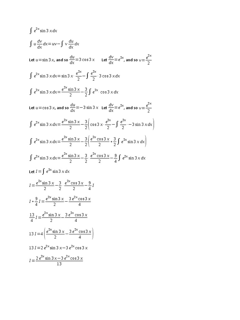 E U DV DX DX Uv V Du DX DX Du DX DV DX e V E: Let, and So Let, and So ...