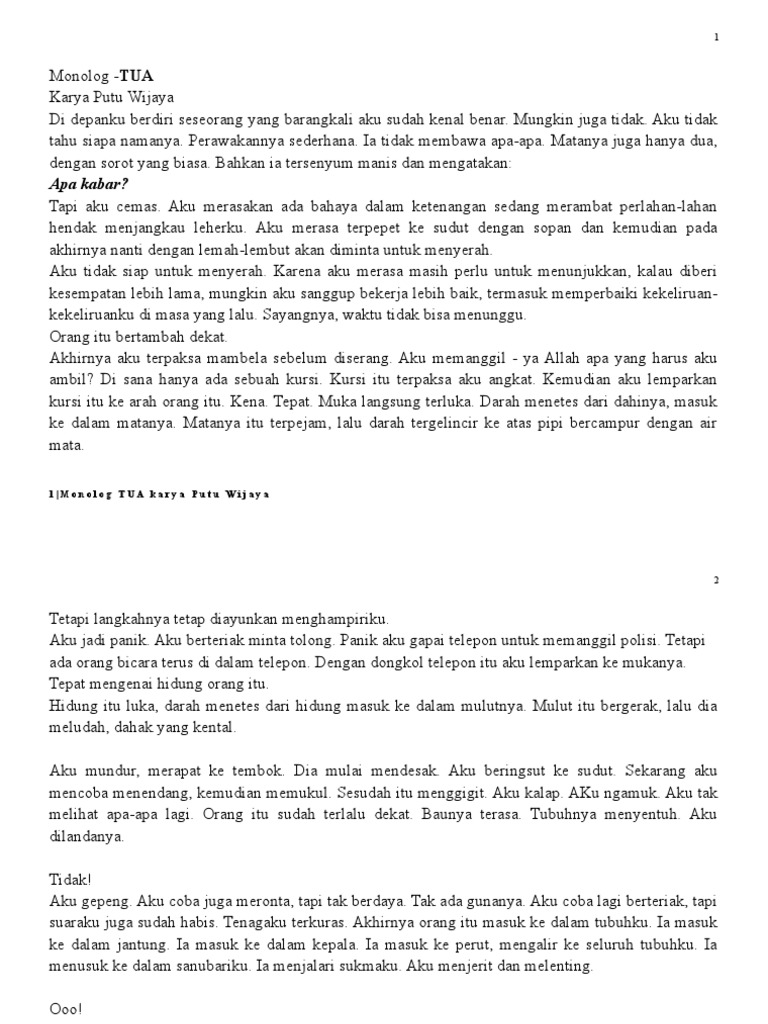 Monolog Tua Karya Putu Wijaya | PDF | Pengembangan Diri | Puisi