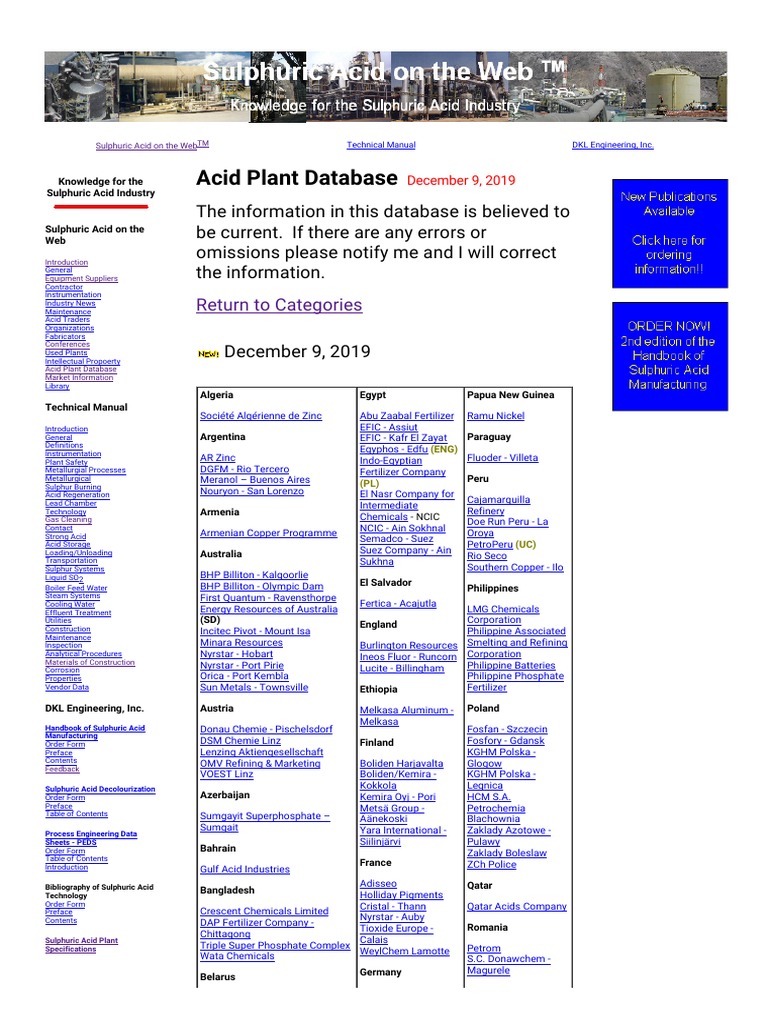 Acid Plant Database | PDF | Mining | Companies