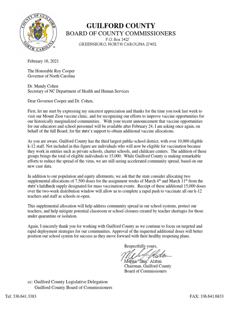 Guilford County Commissioners Send Letter To Governor, DHHS Requesting ...