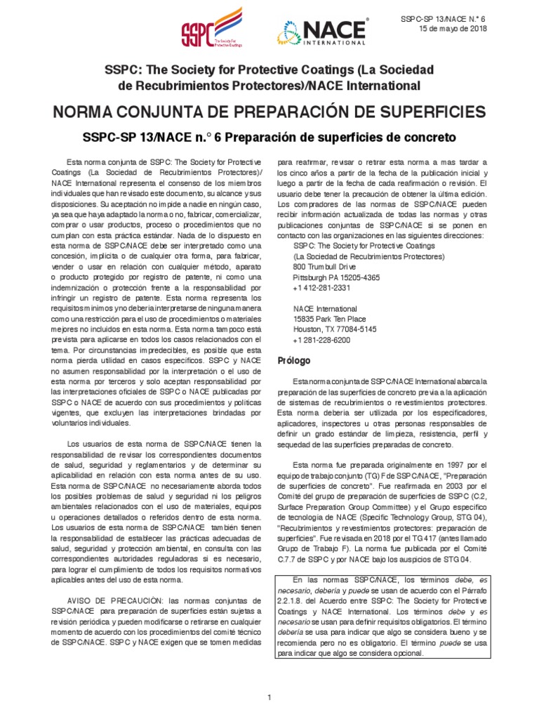 Norma SSPC-SP 13/NACE N.° 6: Concreto | PDF | Revestimiento | Hormigón