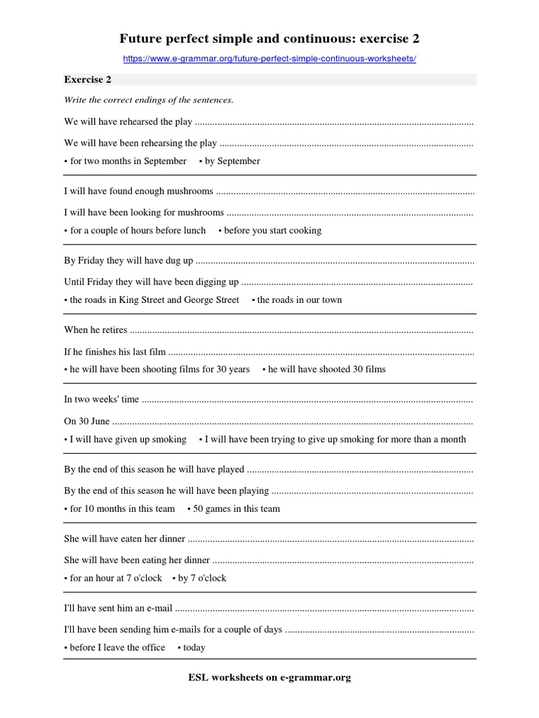 Future Perfect Simple Continuous Exercise 2 | PDF | Eating Behaviors Of Humans | Food And Drink