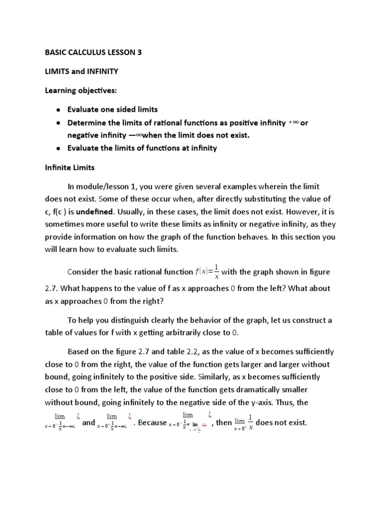 Basic Calculus Lesson 3 Pdf Asymptote Limit Mathematics