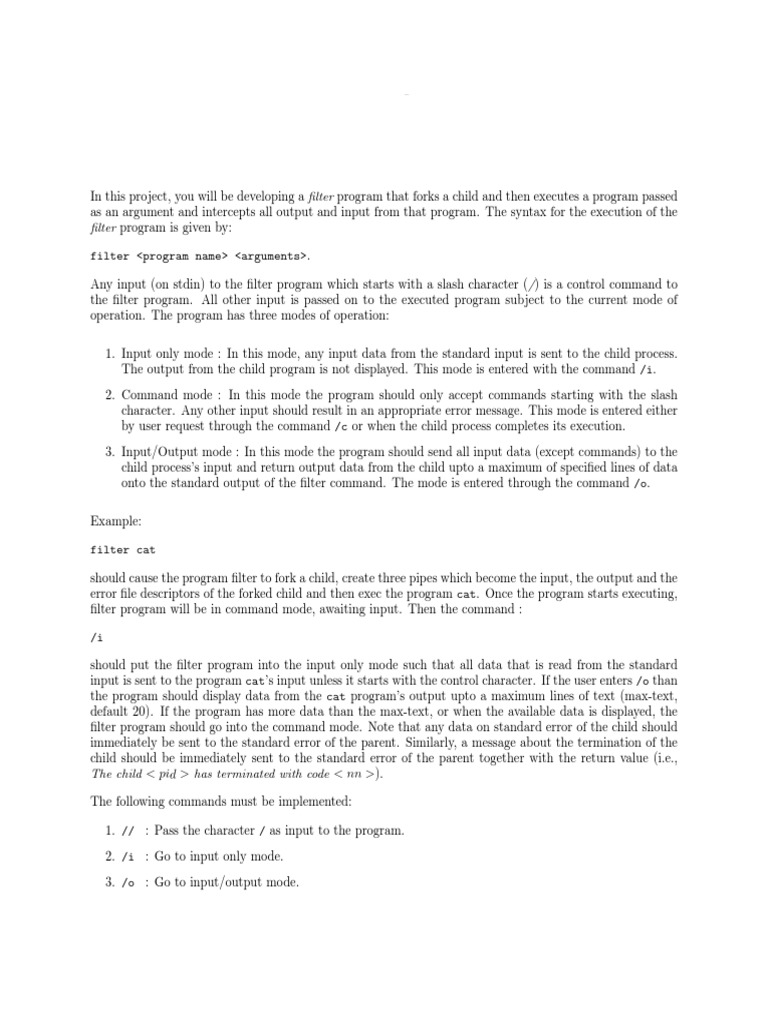 CS3411 Project 5 - Filter I/O and Run A Program | PDF | Input/Output | Operating System Technology