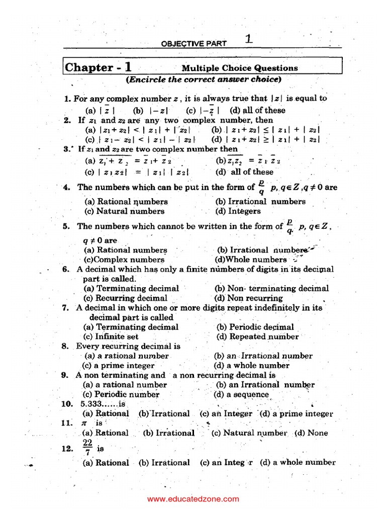 NUST (NET) Mathematics Part-1 Mcqs | PDF