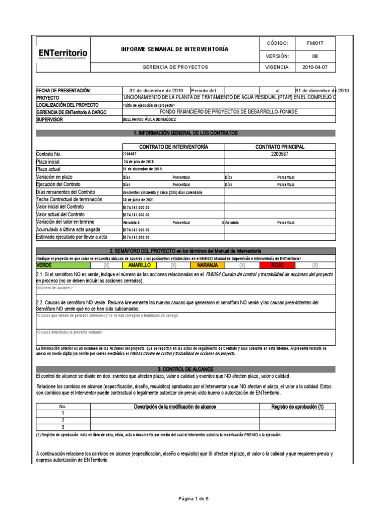 Fmi017 Informe Semanal de Interventoría | PDF | Software | Business