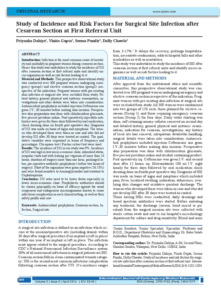 Study of Incidence and Risk Factors For Surgical Site Infection After ...